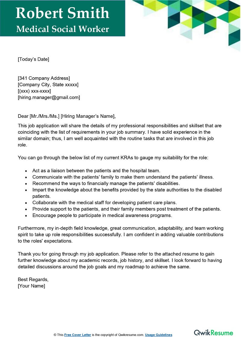 Medical Social Worker Cover Letter Examples QwikResume