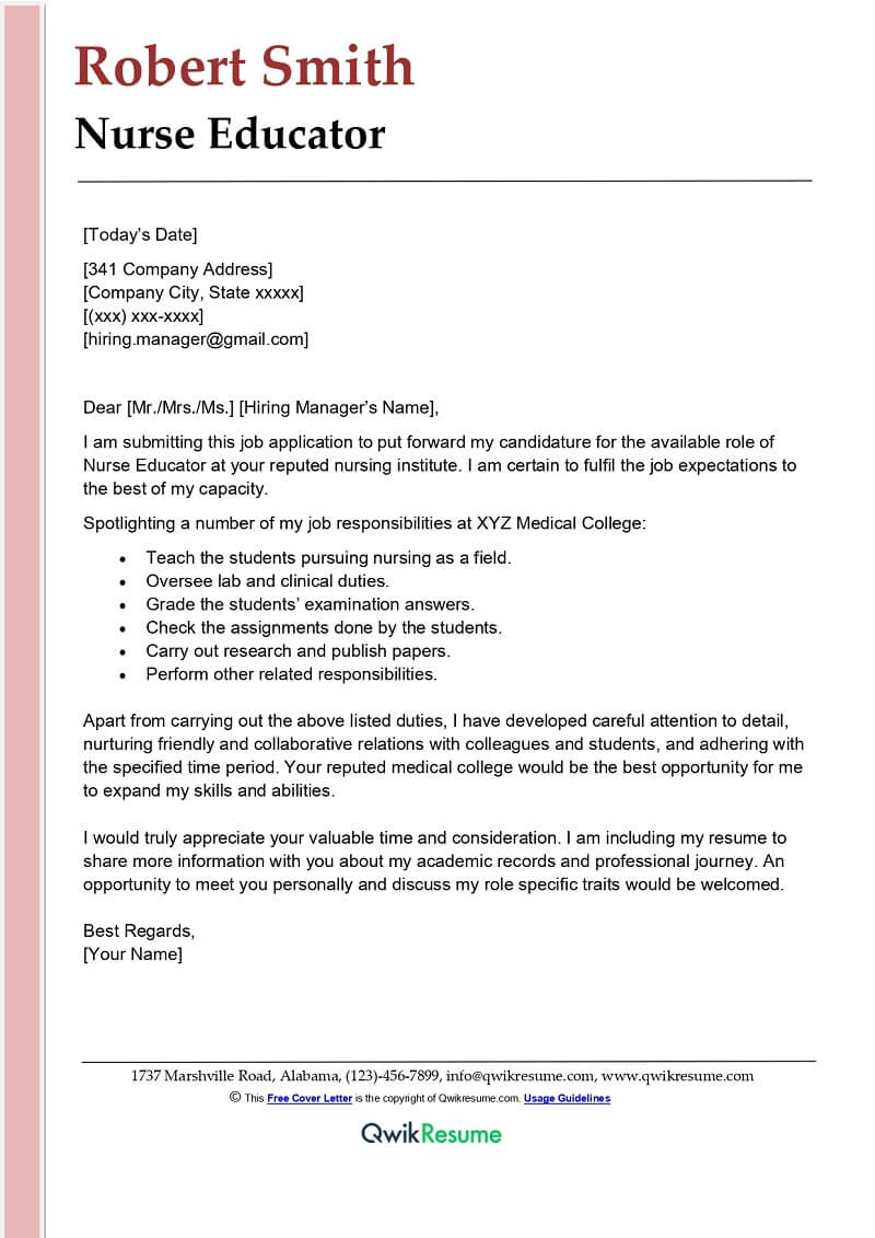 Nurse Educator Cover Letter HildaHarris Blog