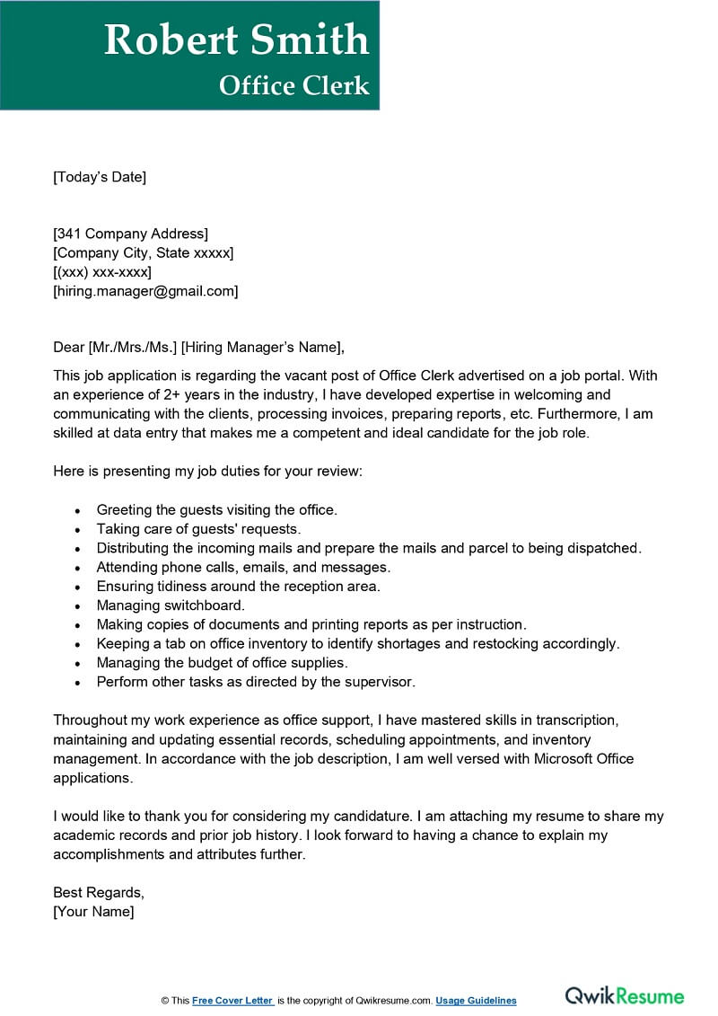 General Office Clerk Cover Letter Examples QwikResume General Office Clerk Cover Letter Examples QwikResume