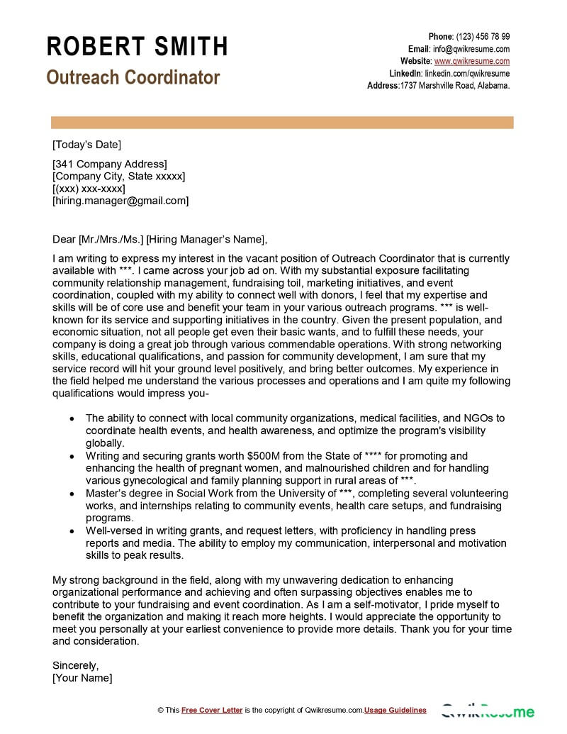 Outreach Coordinator Cover Letter Examples QwikResume
