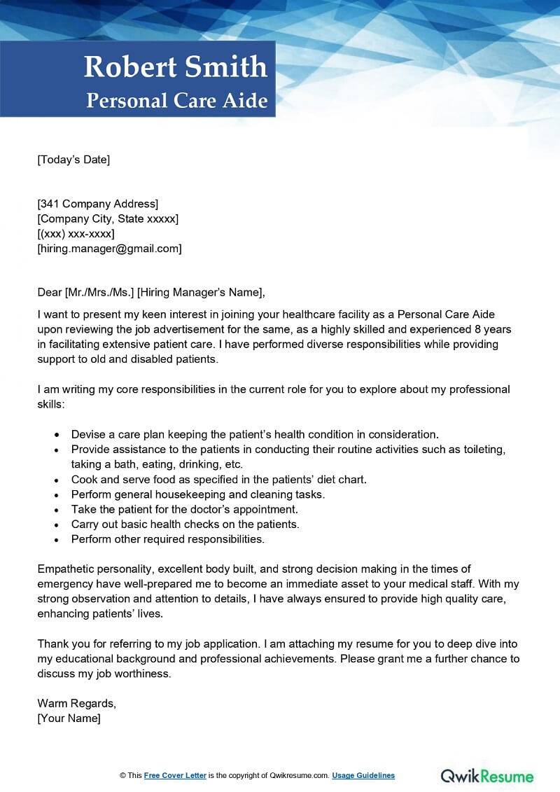 Personal Care Aide Cover Letter Examples QwikResume