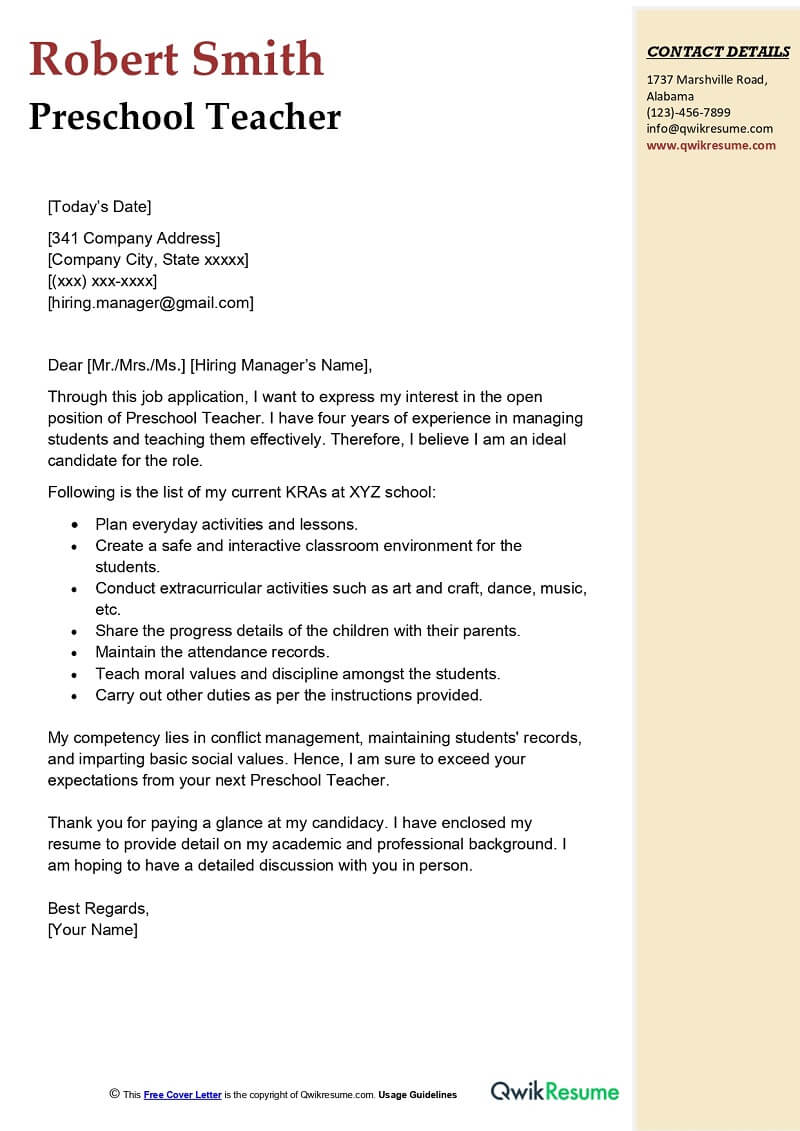 Primary School Teacher Cover Letter Examples QwikResume