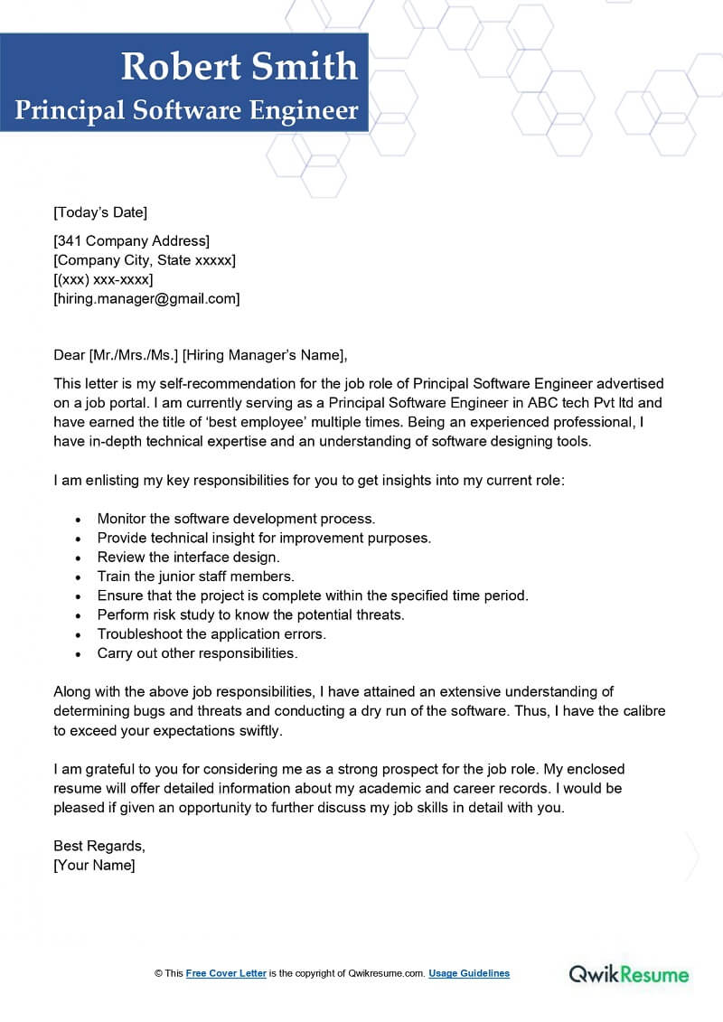Principal Software Engineer Cover Letter Examples QwikResume