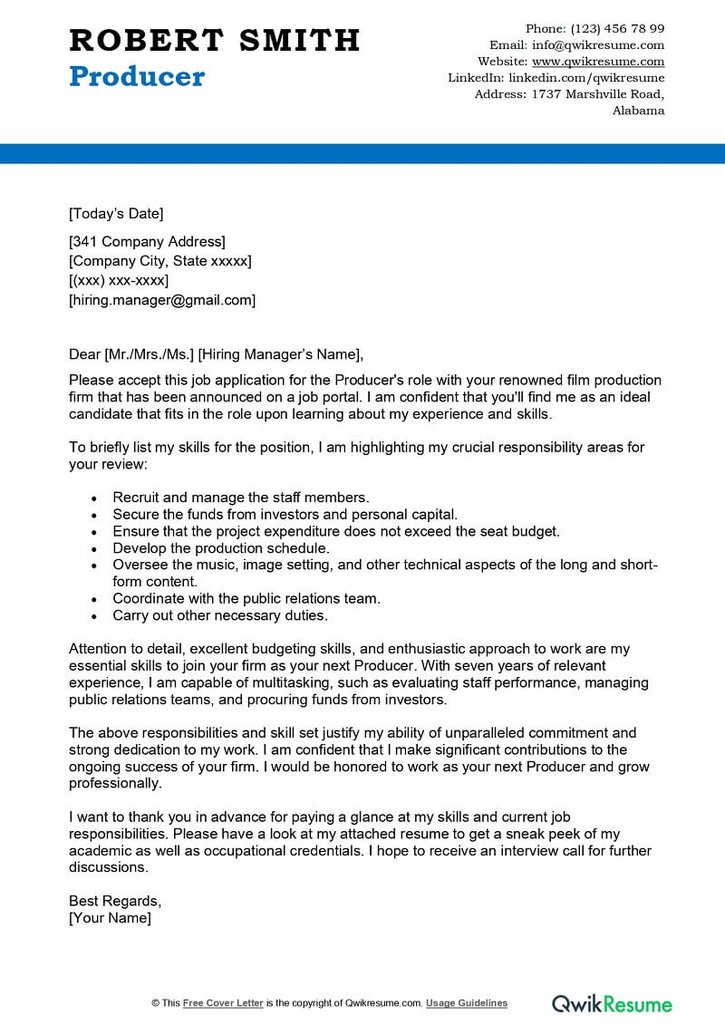 Producer Cover Letter Examples QwikResume