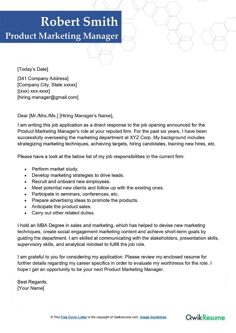 Product Marketing Manager Cover Letter Examples QwikResume