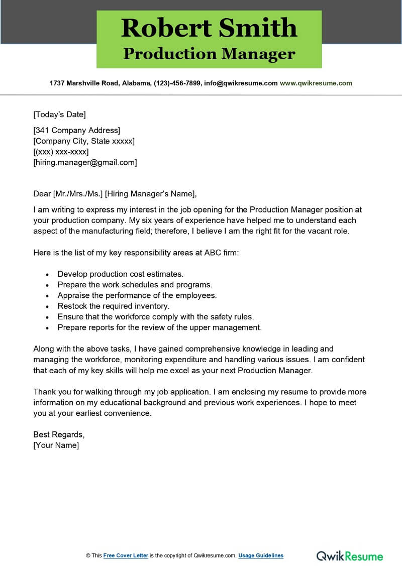 Manufacturing Technician Cover Letter Examples QwikResume