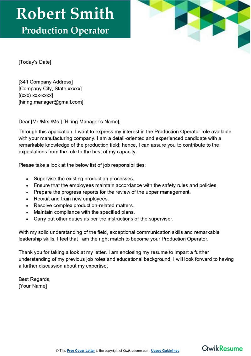 Production Manager Cover Letter Examples QwikResume