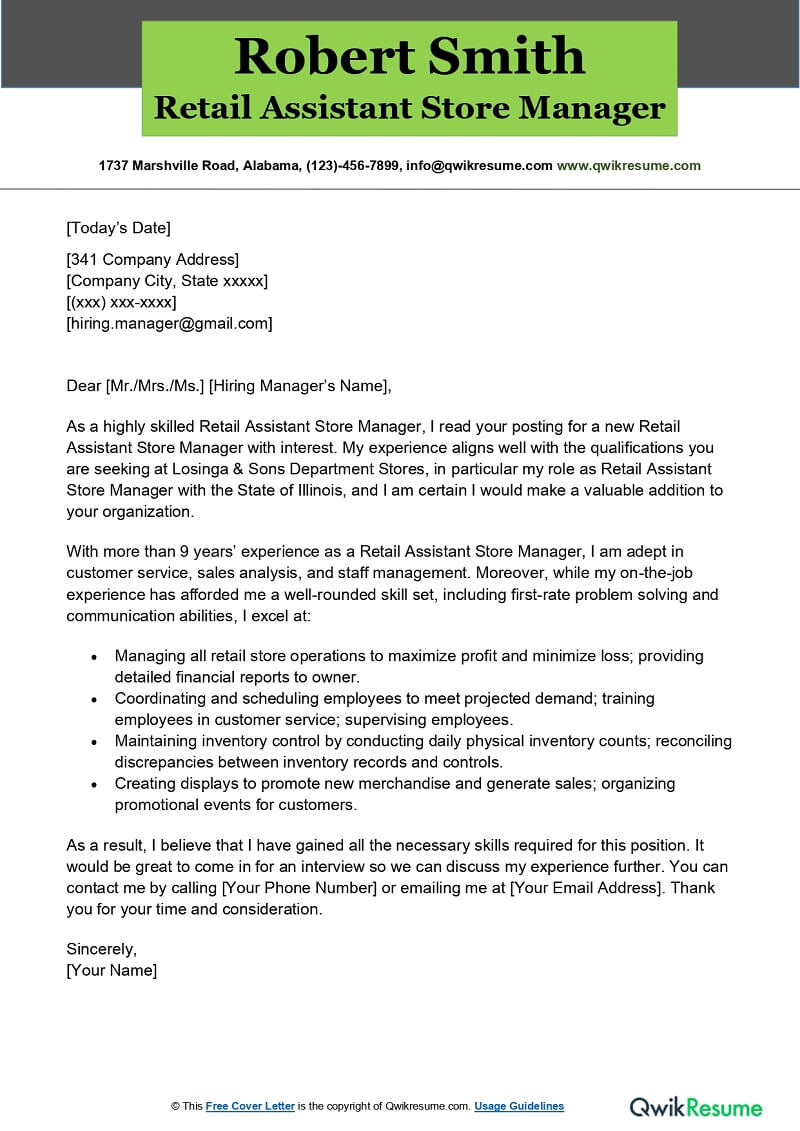 Grocery Manager Cover Letter Examples QwikResume