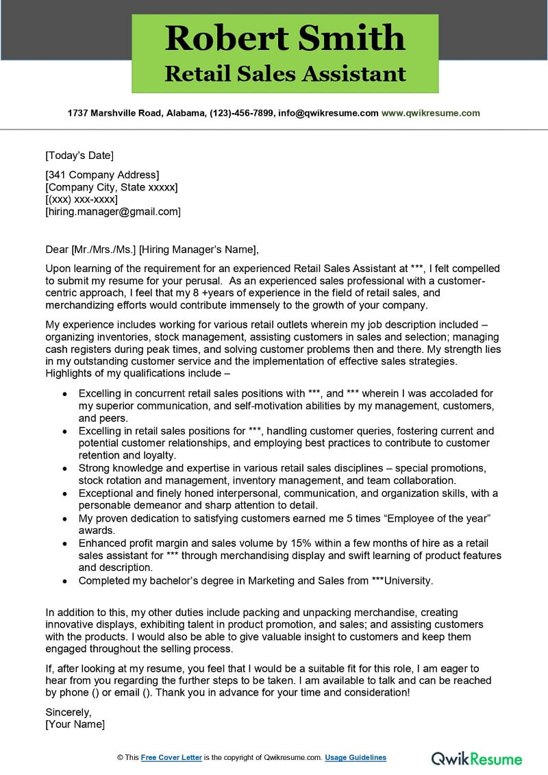 Assistant Store Manager Cover Letter Examples QwikResume