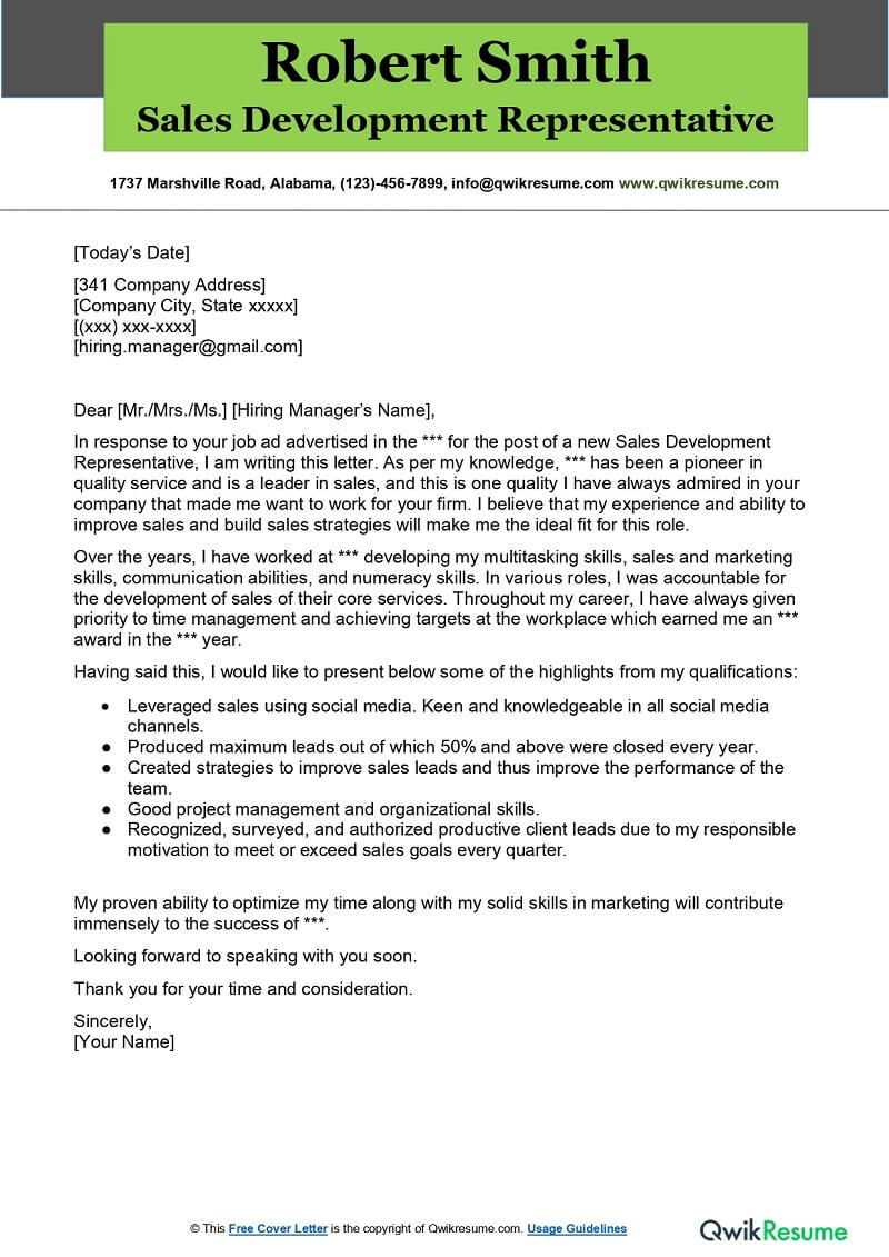 Sales Resume Cover Letters