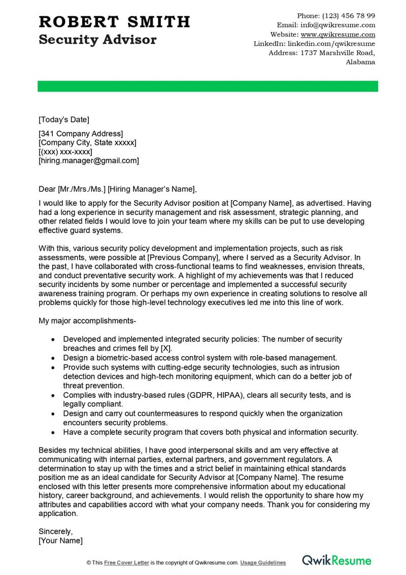 Security Guard Officer Cover Letter Examples QwikResume