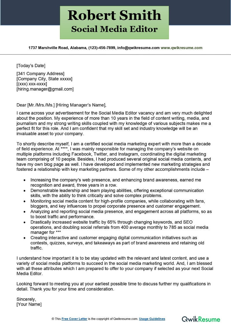 Social Media Evaluator Cover Letter Examples QwikResume