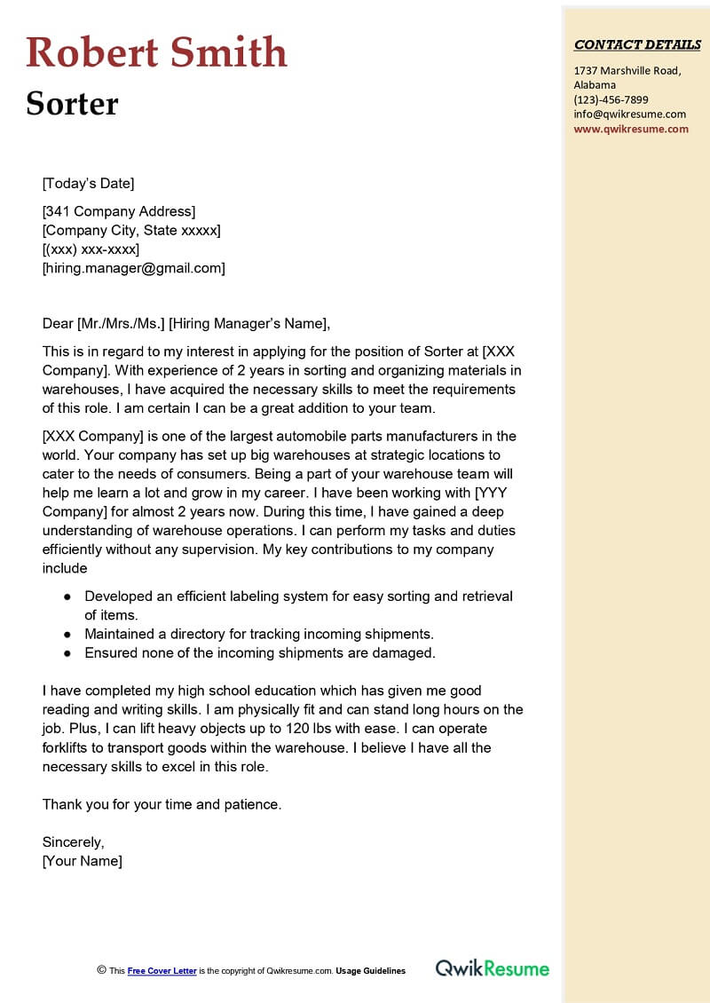 Sorter Cover Letter Examples QwikResume Sorter Cover Letter Examples QwikResume