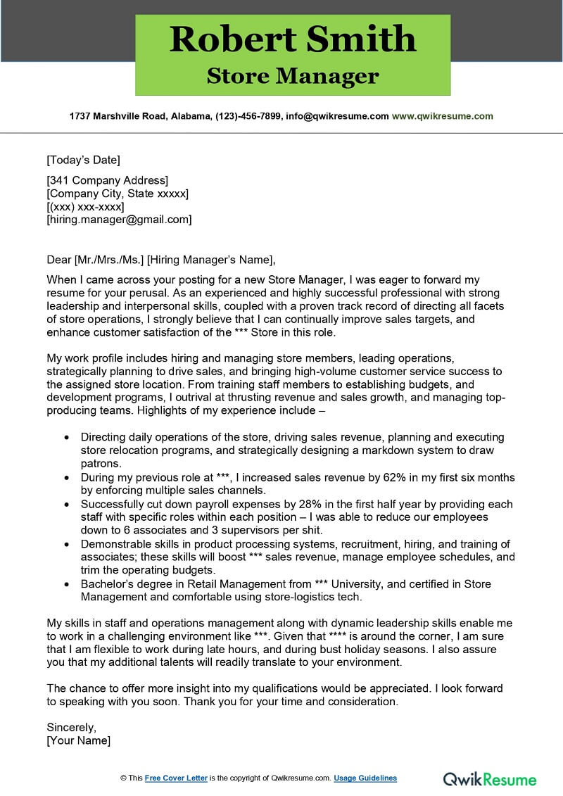 Management Resume Cover Letter