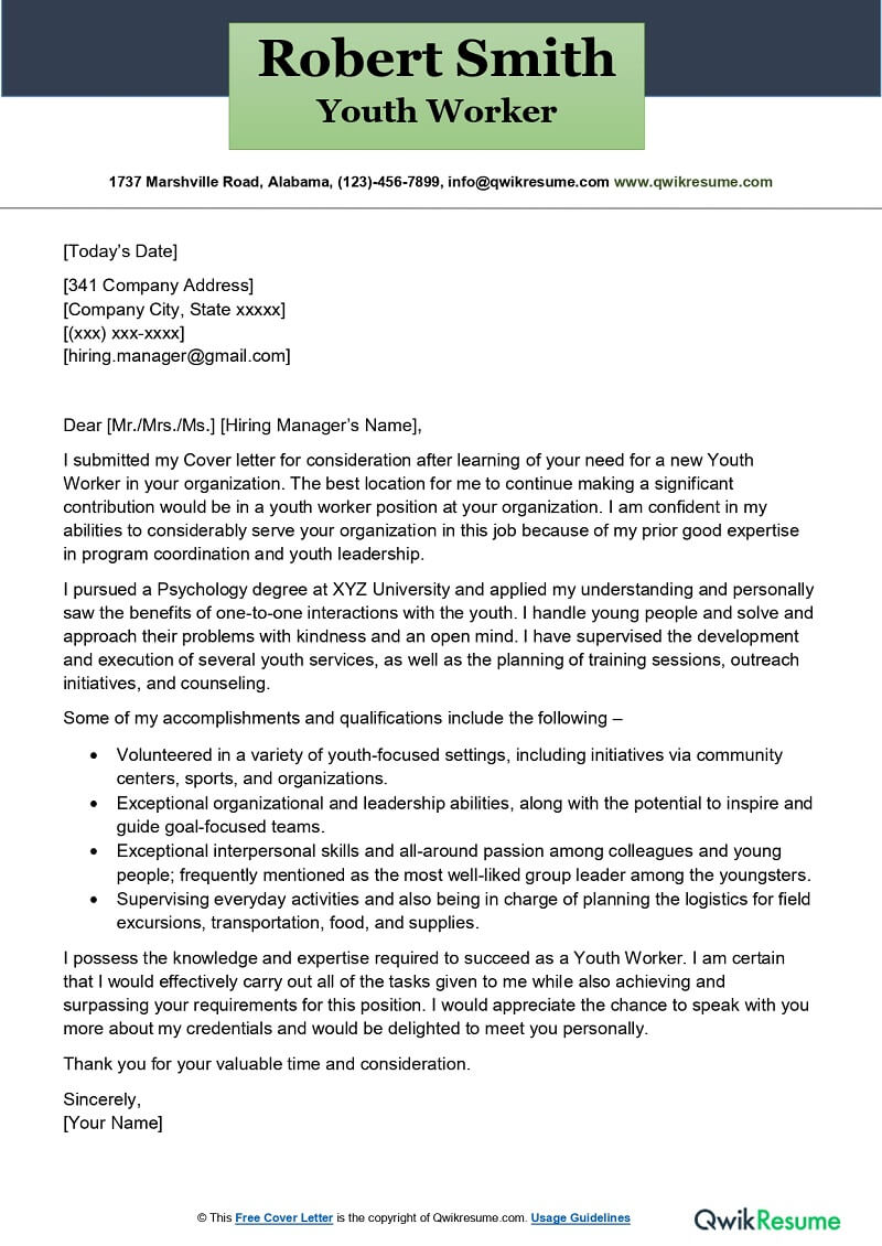 Youth Worker Cover Letter Examples QwikResume