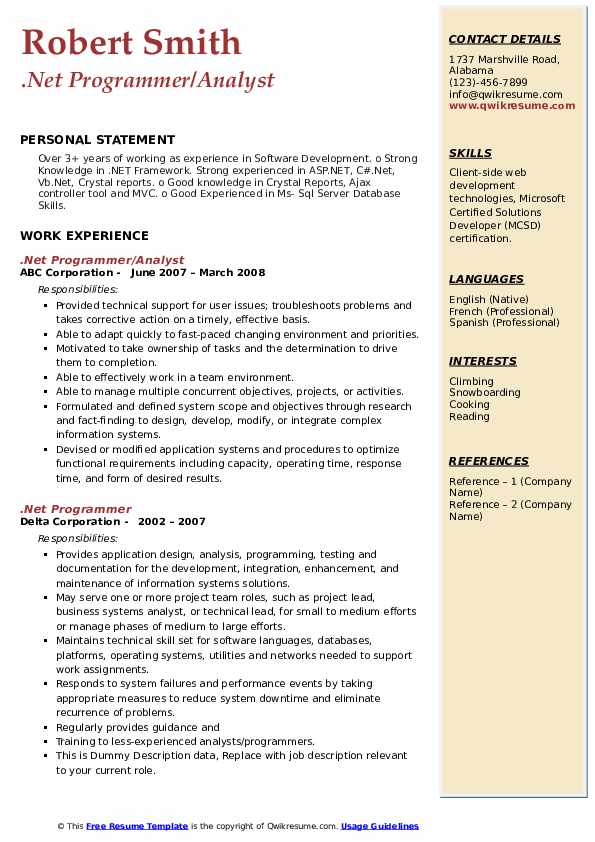 .Net Programmer Resume Samples | QwikResume