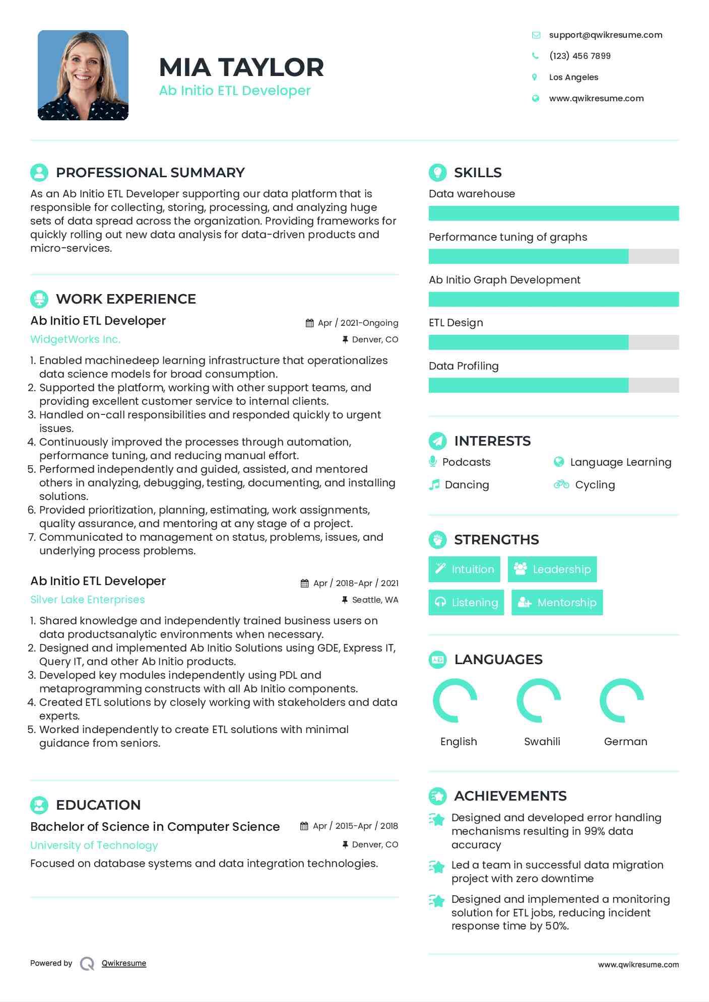 10+ Ab Initio Etl Developer Resume Samples & Templates for 2025