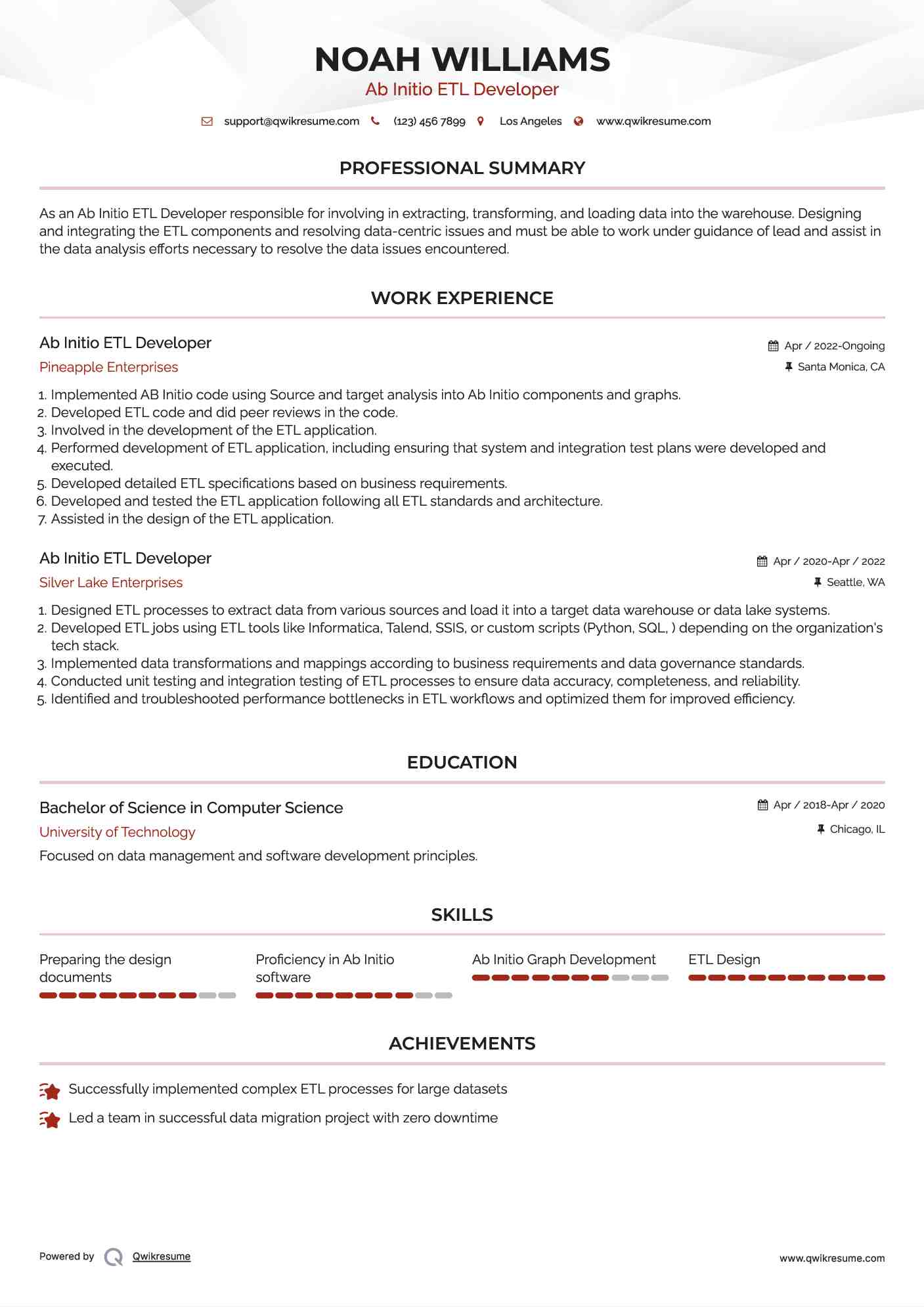 10+ Ab Initio Etl Developer Resume Samples & Templates for 2025