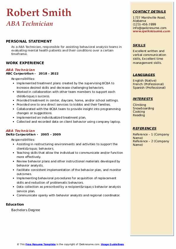 ABA Technician Resume Samples | QwikResume