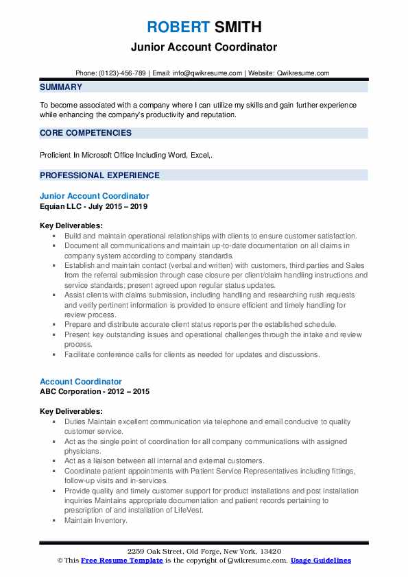Account Coordinator Resume Samples | QwikResume