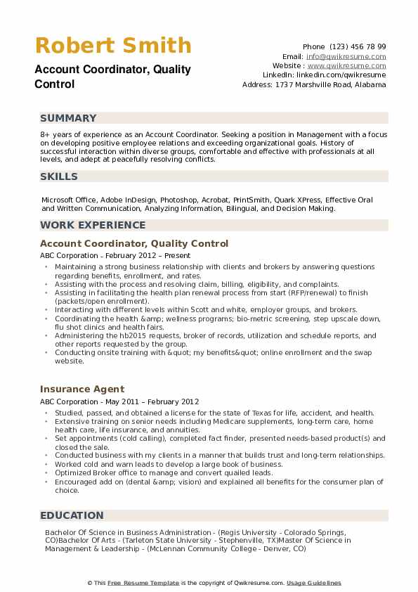 Account Coordinator Resume Samples | QwikResume