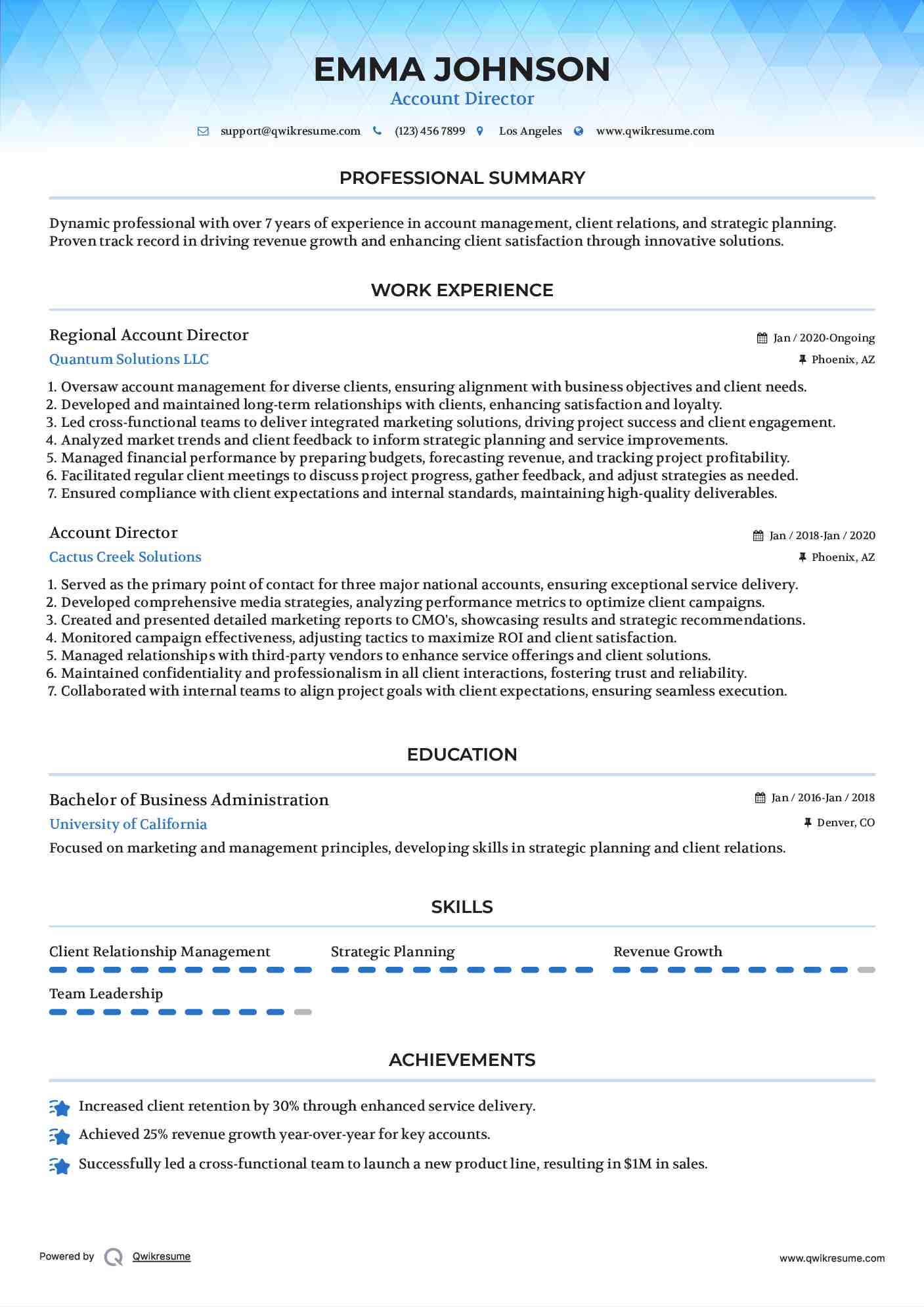 Account Director Resume Samples QwikResume