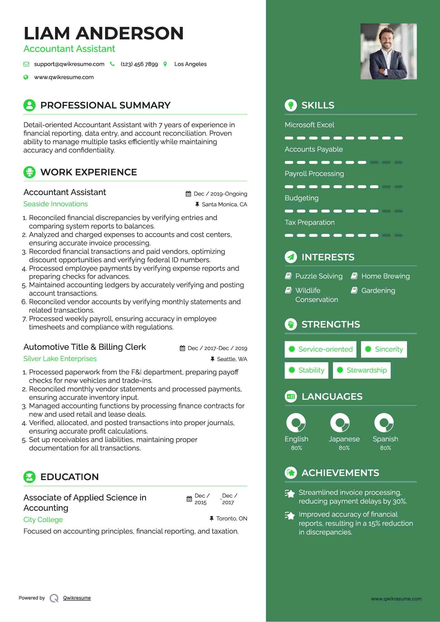 Accountant Assistant Resume Samples QwikResume