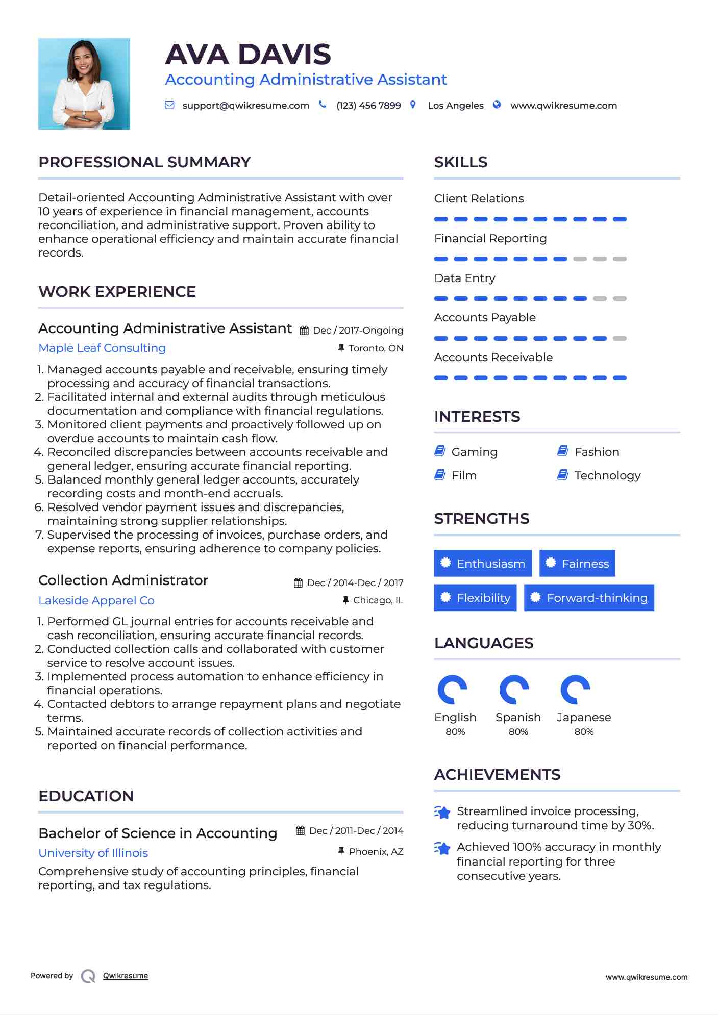 Accounting Administrative Assistant Resume Samples QwikResume