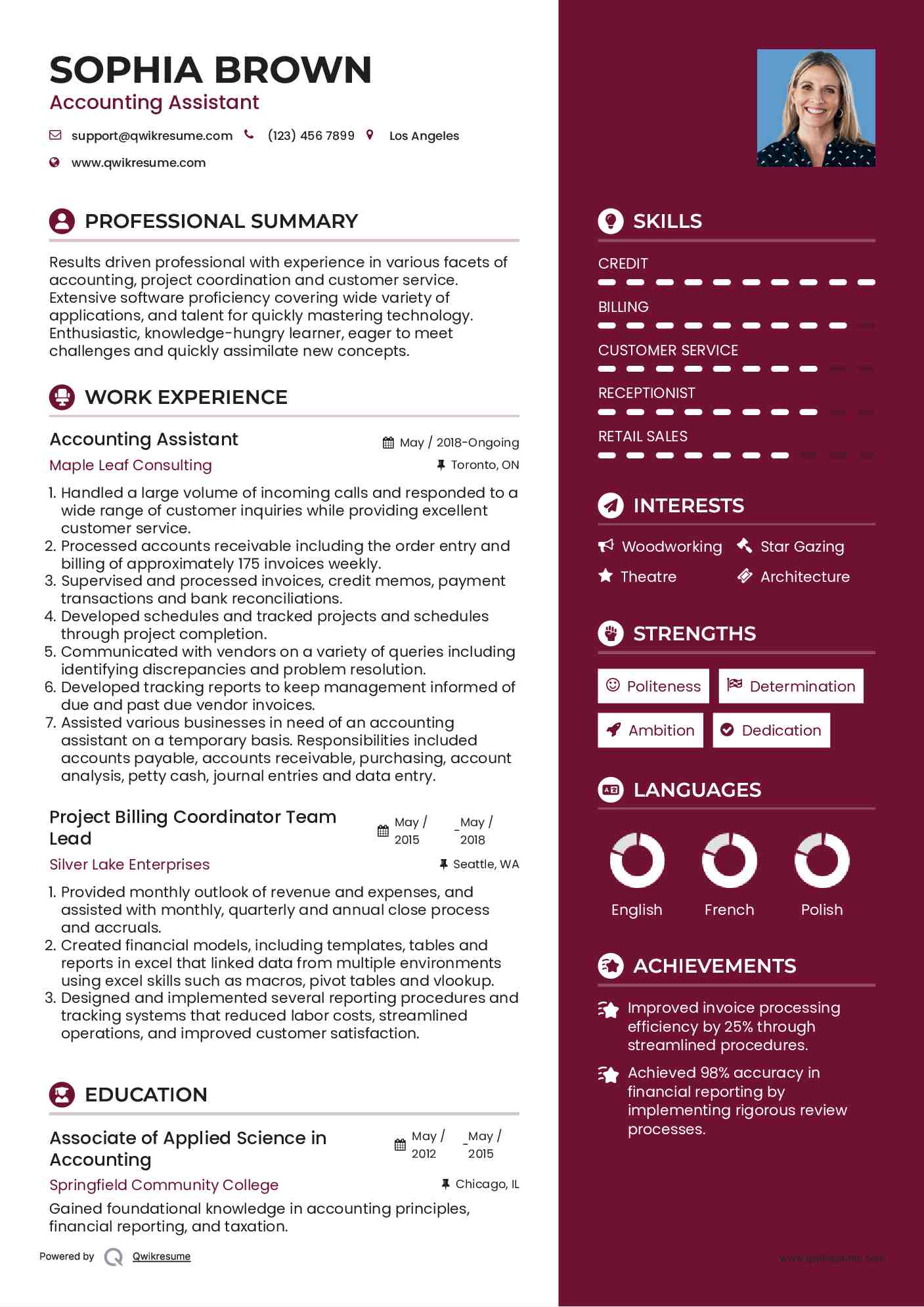 Accounting Assistant Resume Samples QwikResume