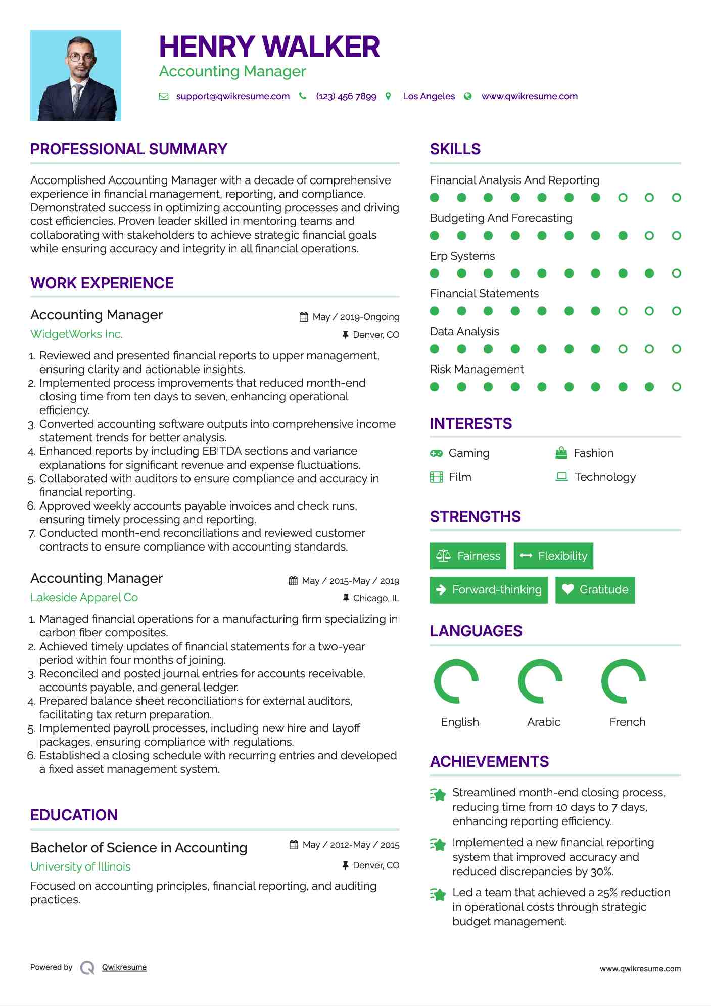 Accounting Manager Resume Samples QwikResume