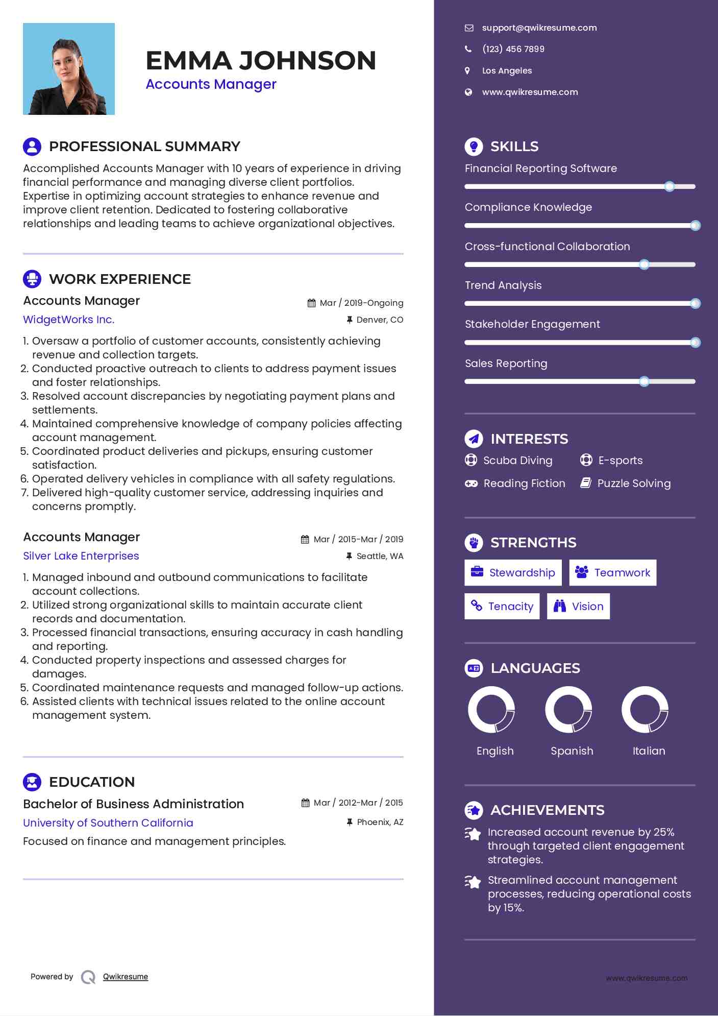 Accounts Manager Resume Samples QwikResume