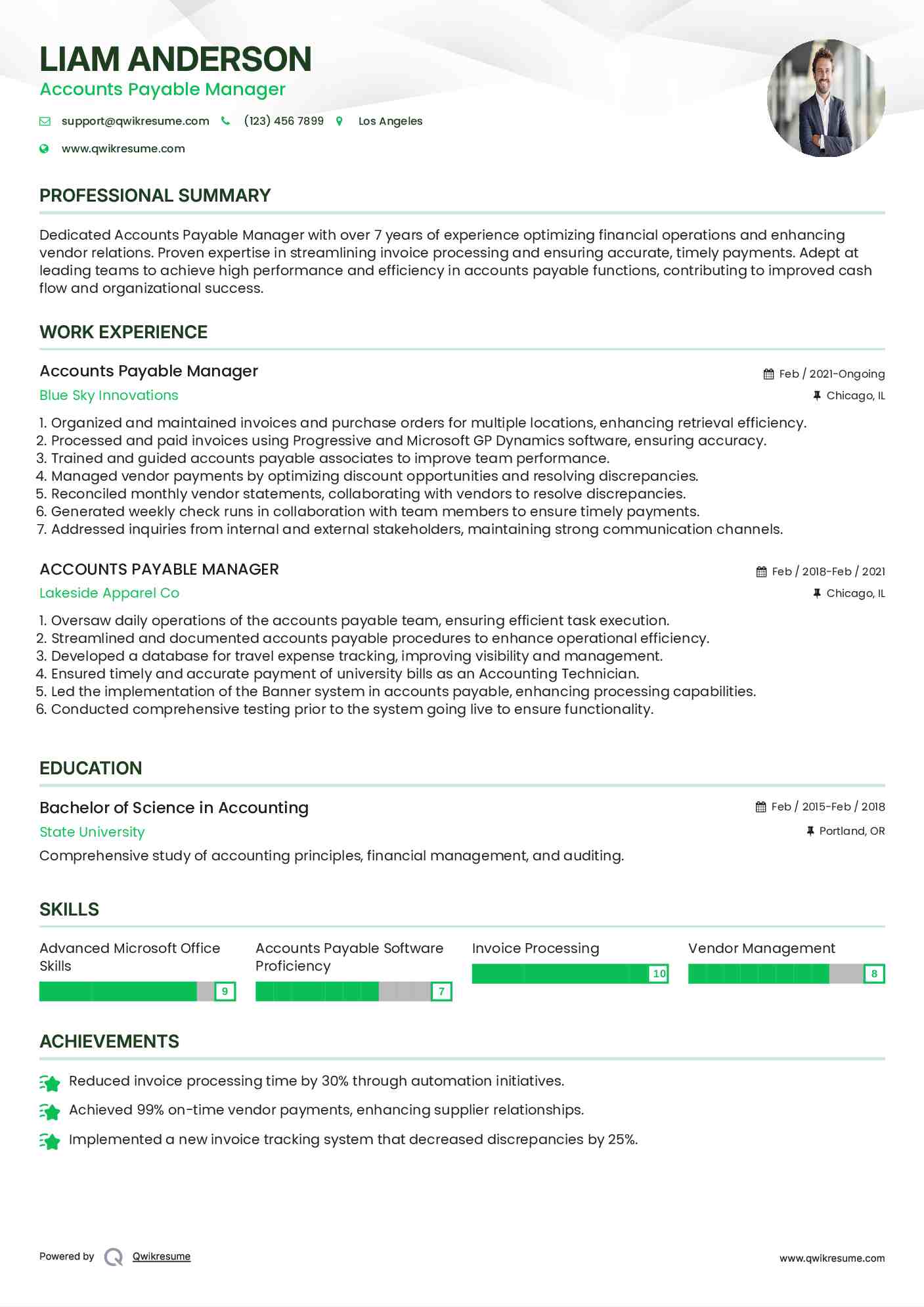 Accounts Payable Manager Resume Samples QwikResume