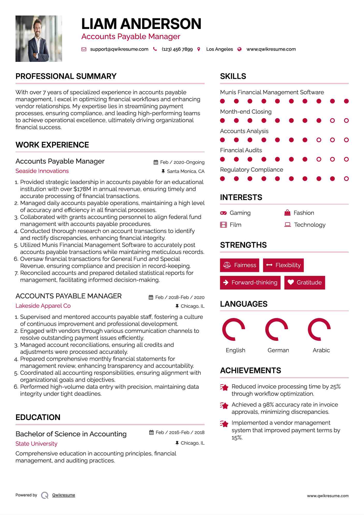 Accounts Payable Manager Resume Samples QwikResume