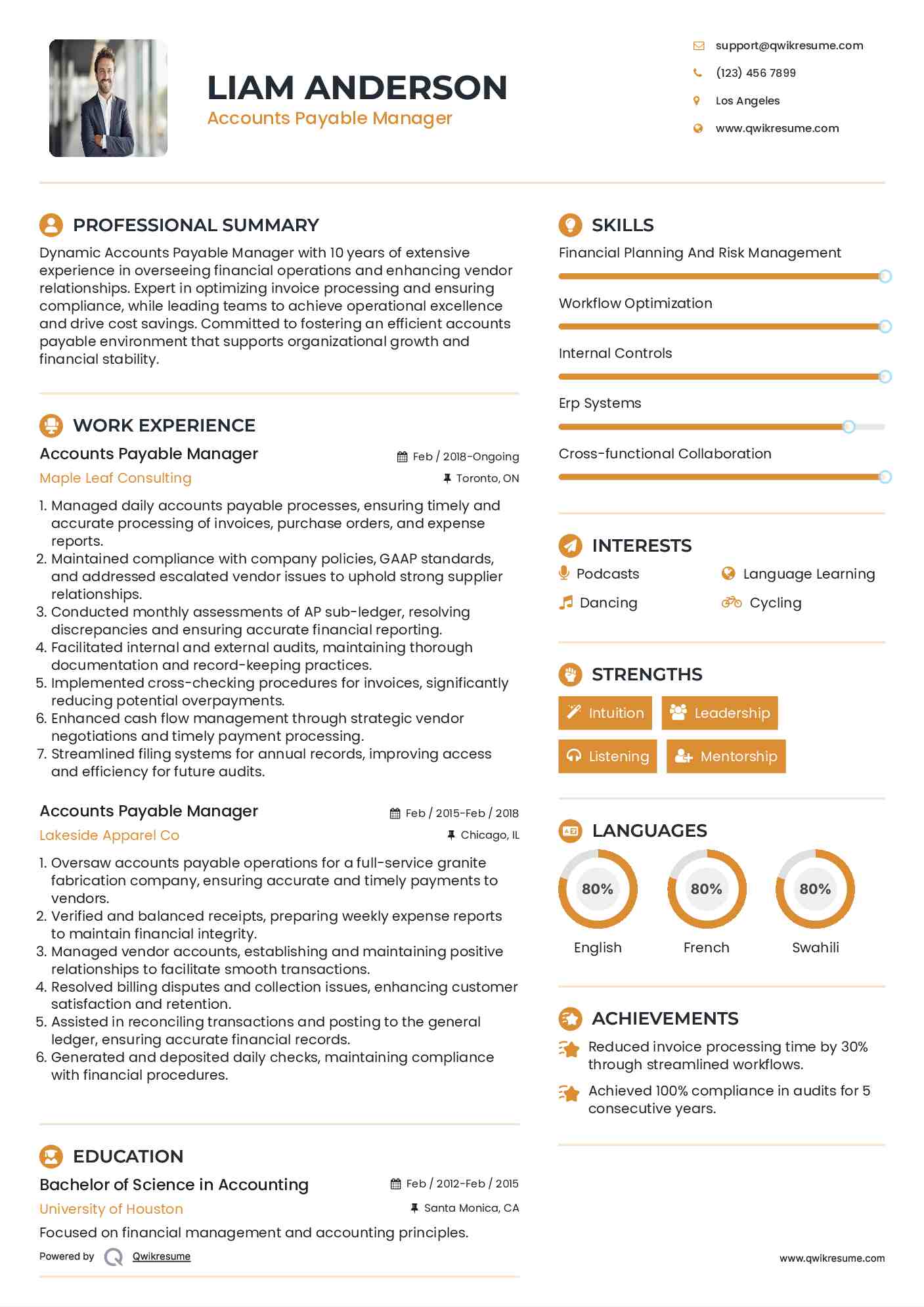 Accounts Payable Manager Resume Samples QwikResume