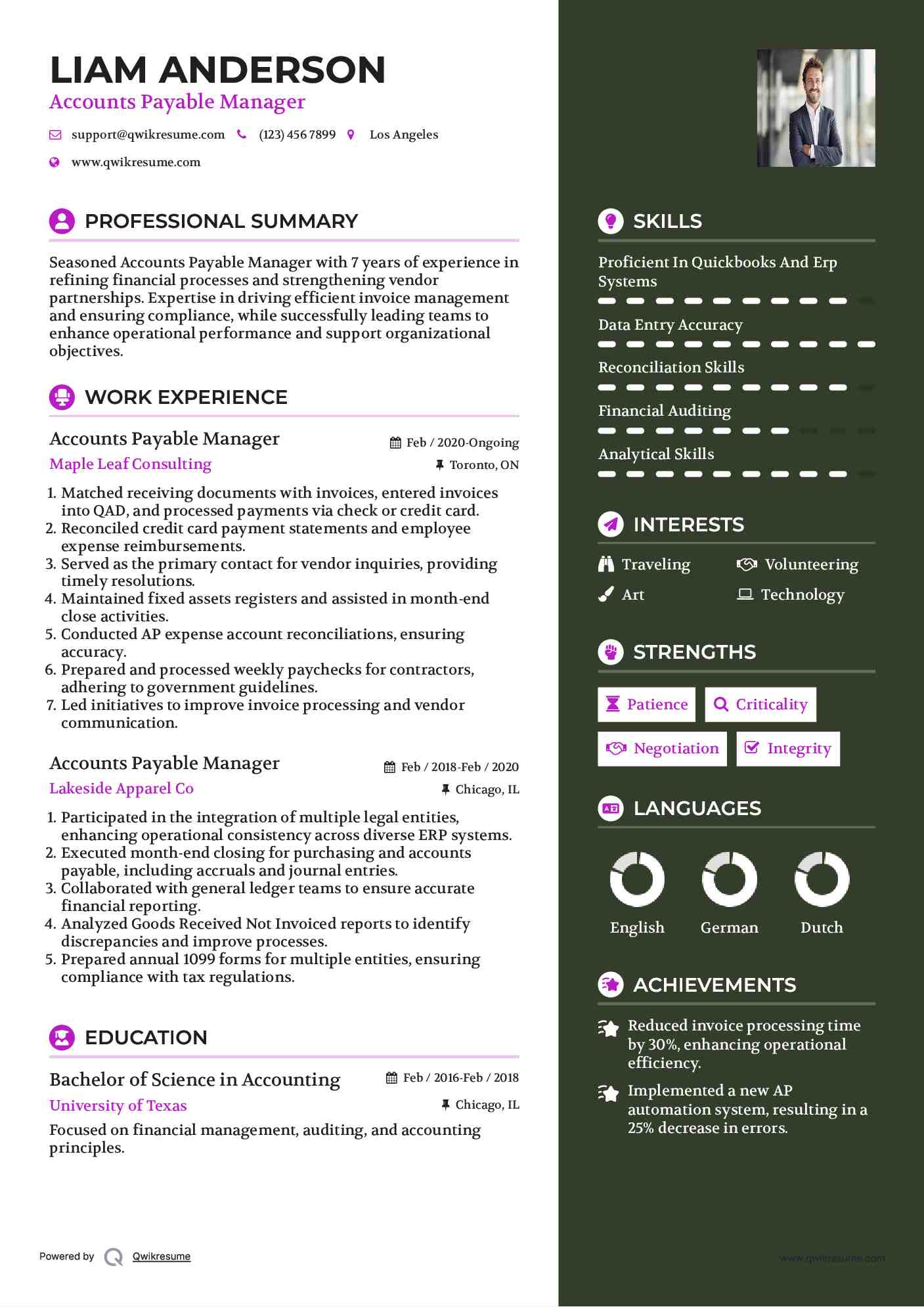 Accounts Payable Manager Resume Samples QwikResume