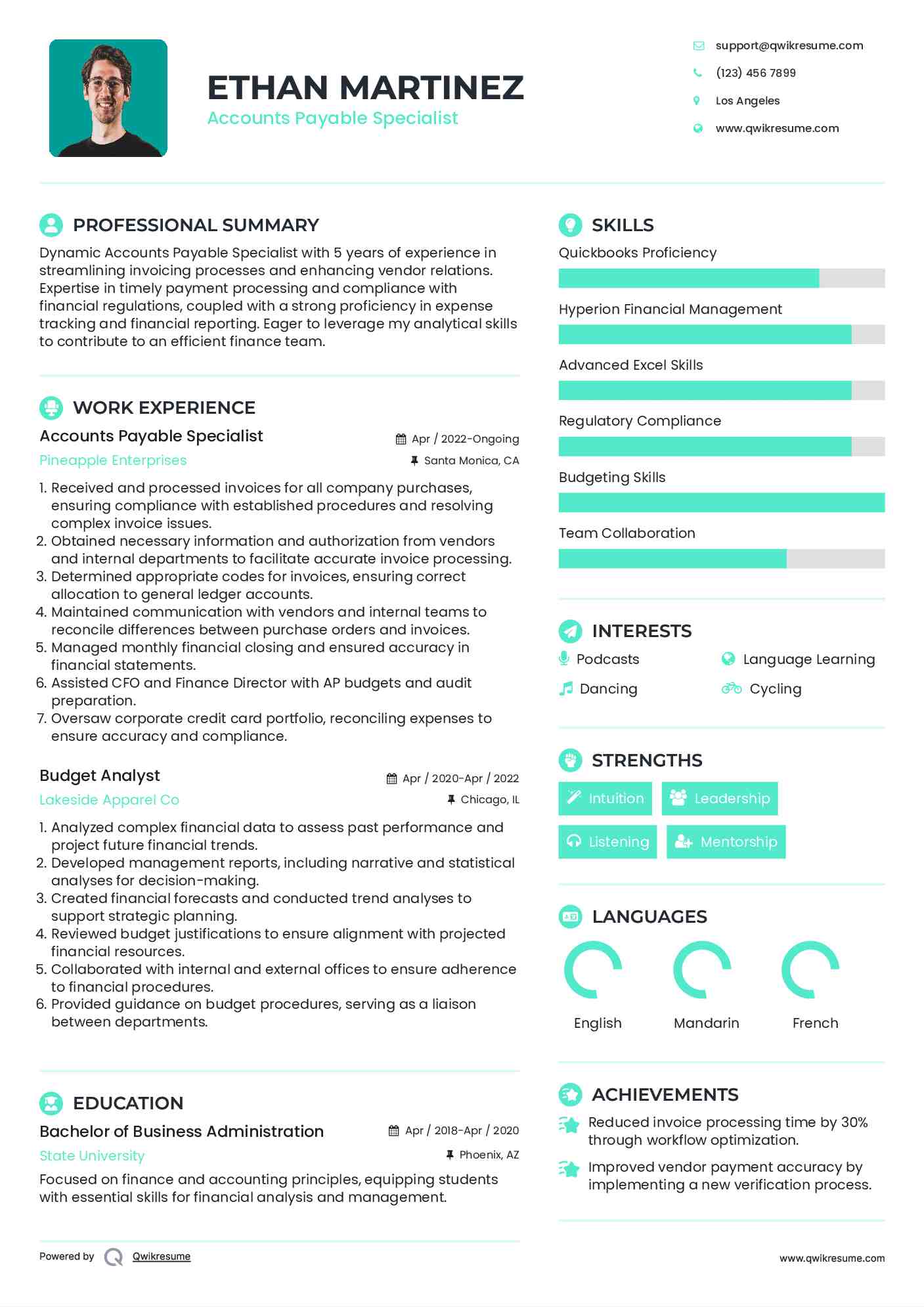 Accounts Payable Specialist Resume Samples QwikResume