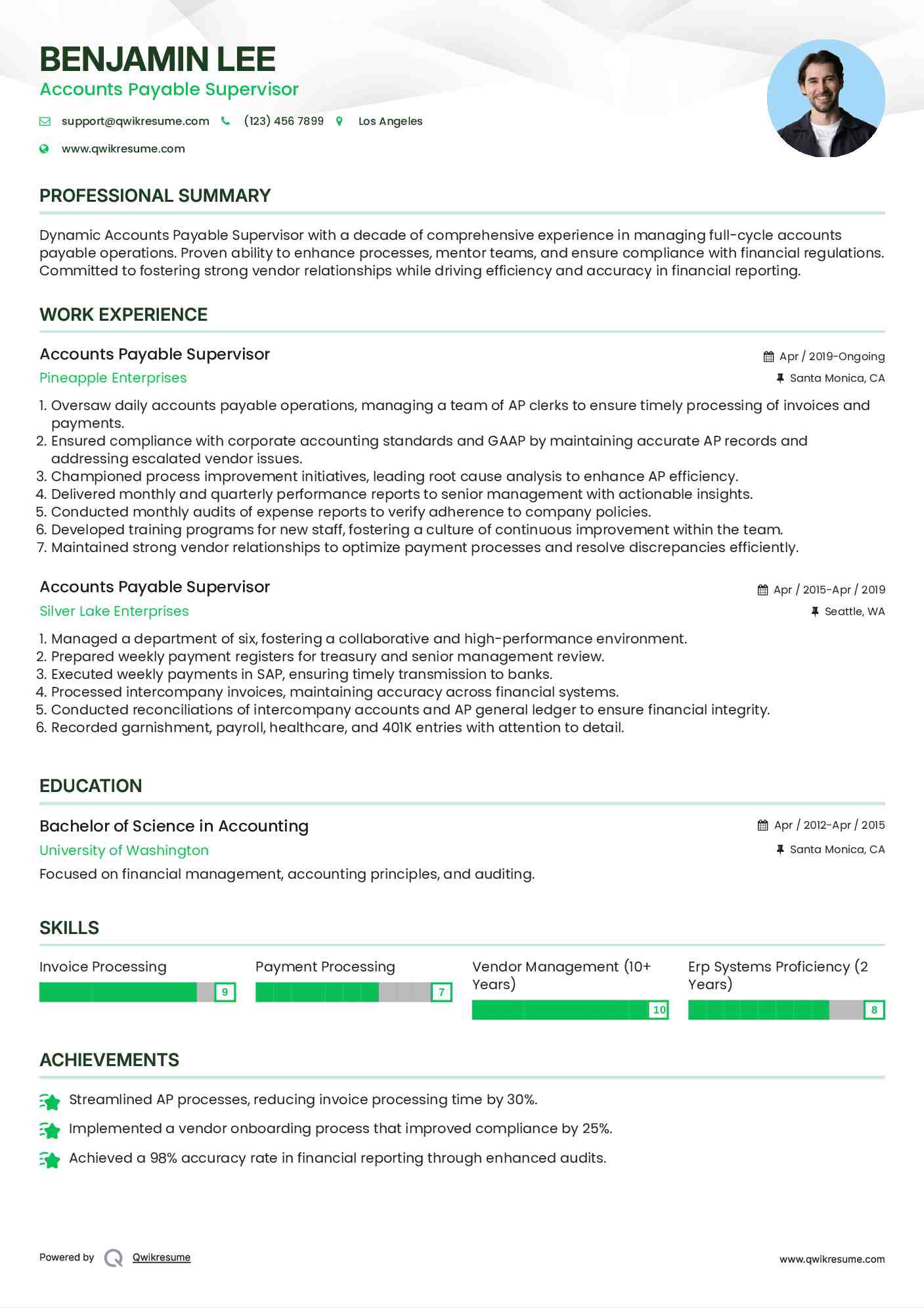 Accounts Payable Supervisor Resume Samples QwikResume
