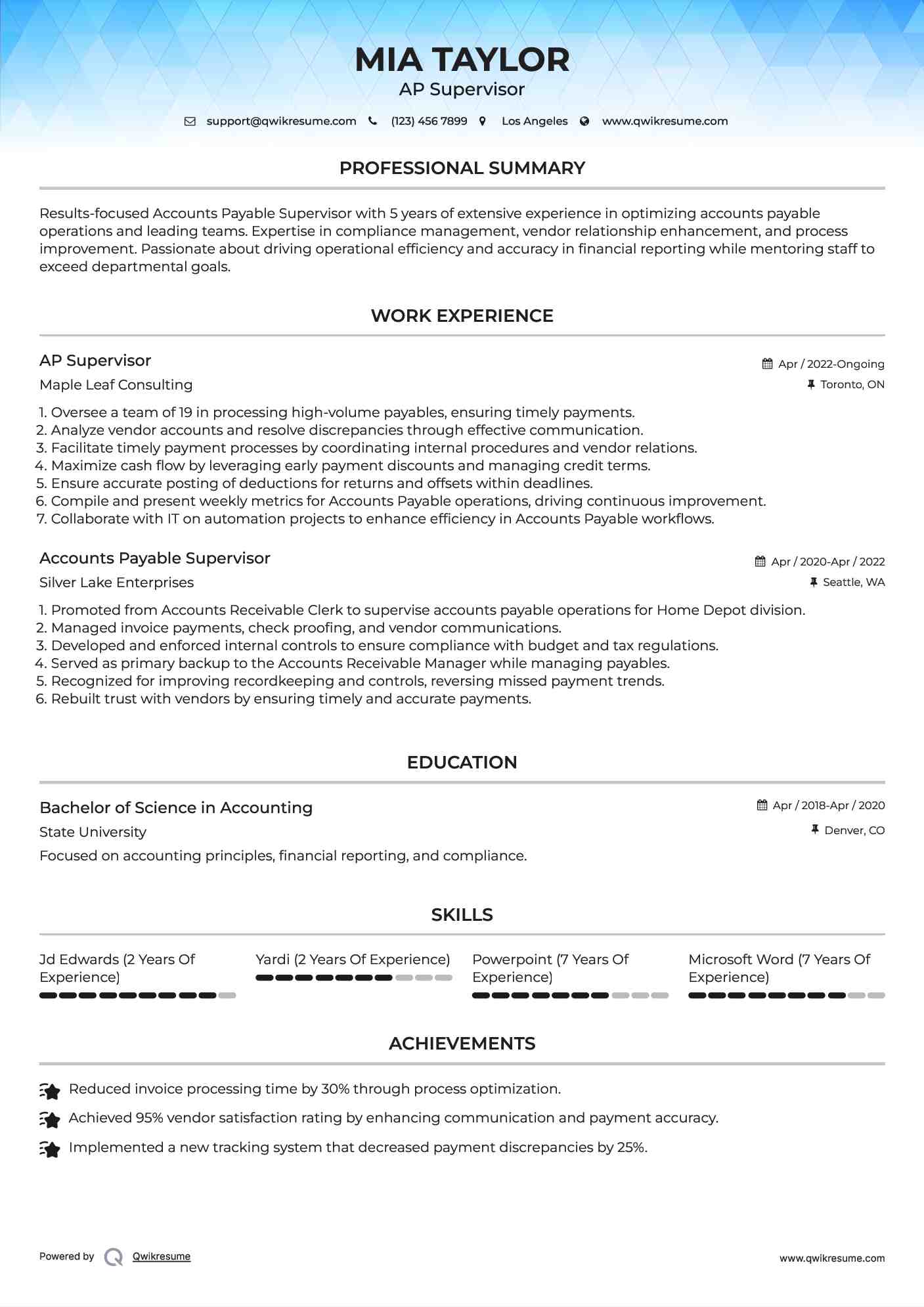 Accounts Payable Supervisor Resume Yafgca
