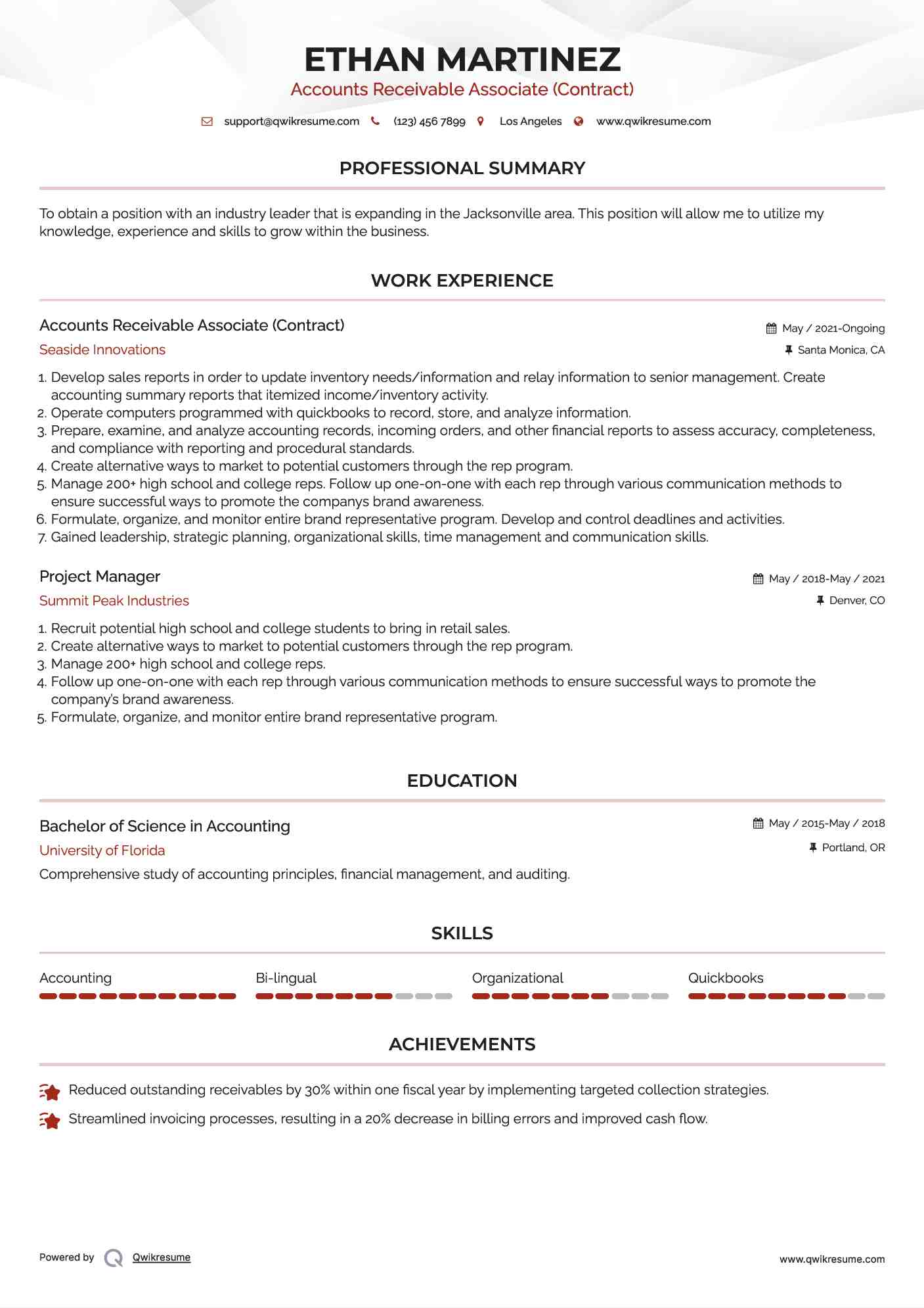 Accounts Receivable Associate Resume Samples QwikResume Accounts Receivable Associate Resume Samples QwikResume
