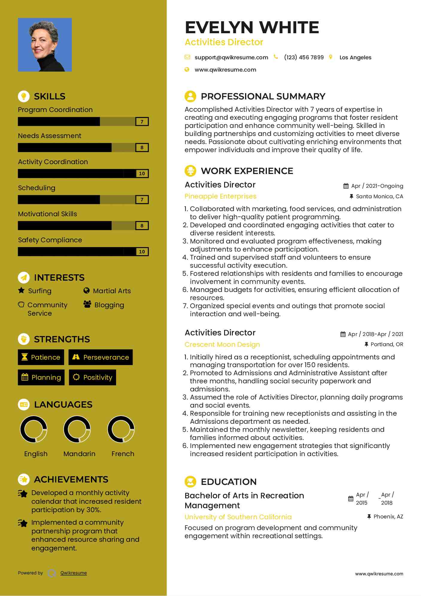 Activities Director Resume Activities Director Resume