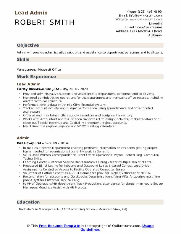 Admin Resume Samples | QwikResume