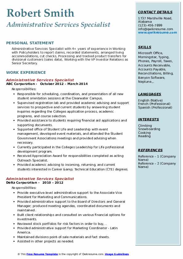 Administrative Services Specialist Resume Samples | QwikResume