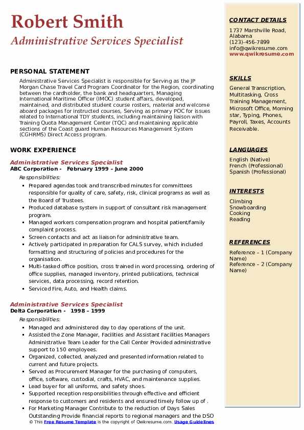 Administrative Services Specialist Resume Samples | QwikResume