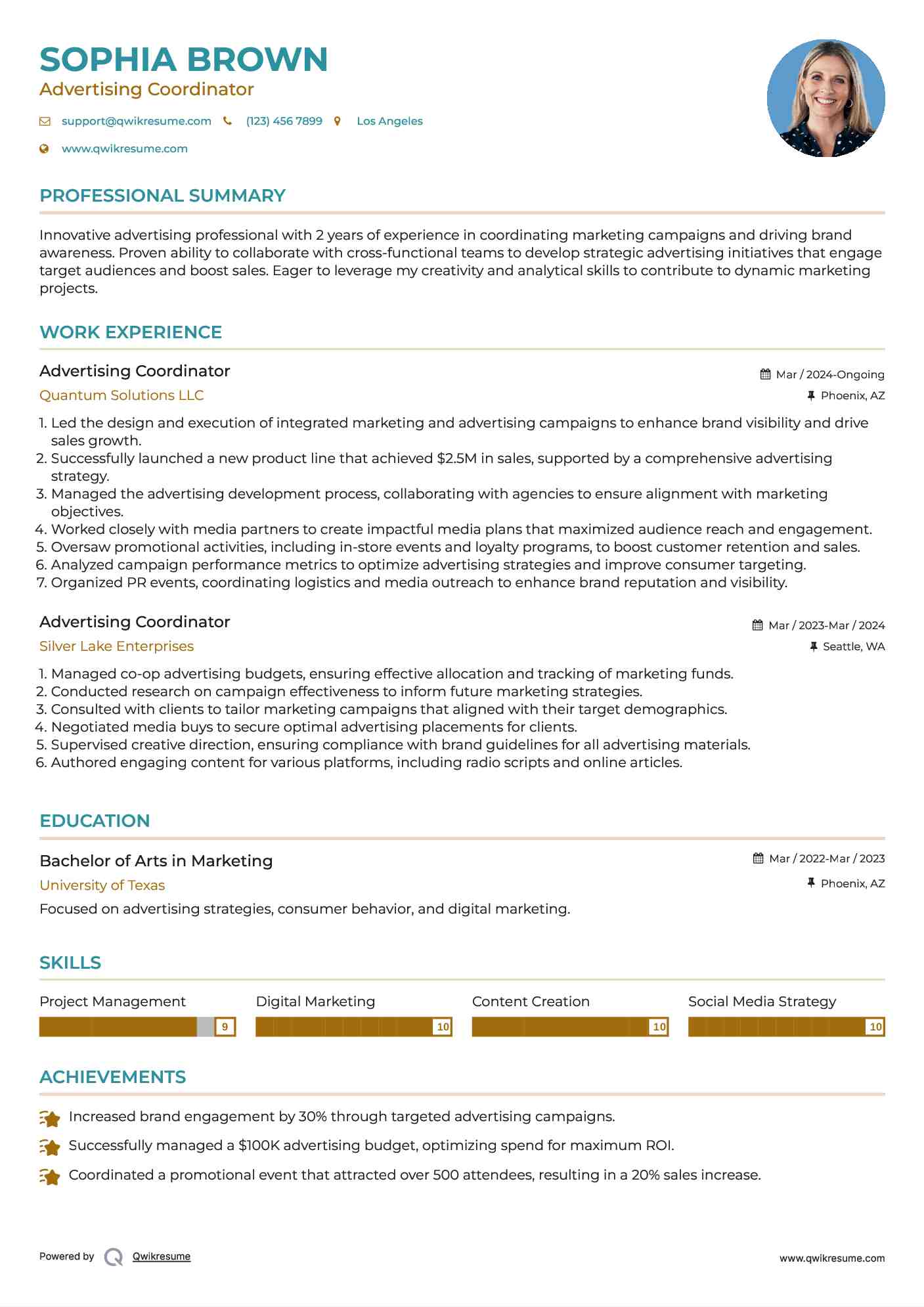 10 Advertising Coordinator Resume Samples And Templates For 2025