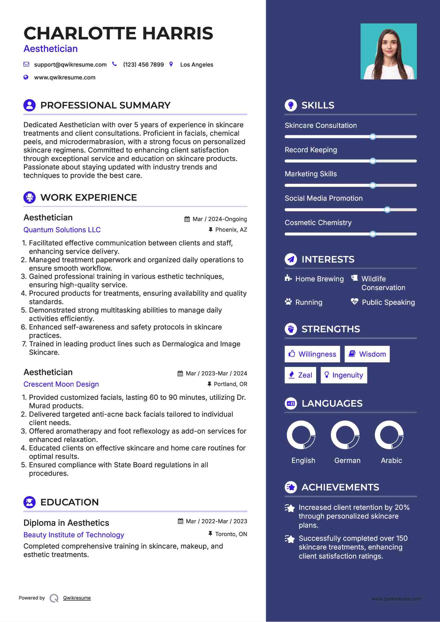 Aesthetician Resume Samples QwikResume