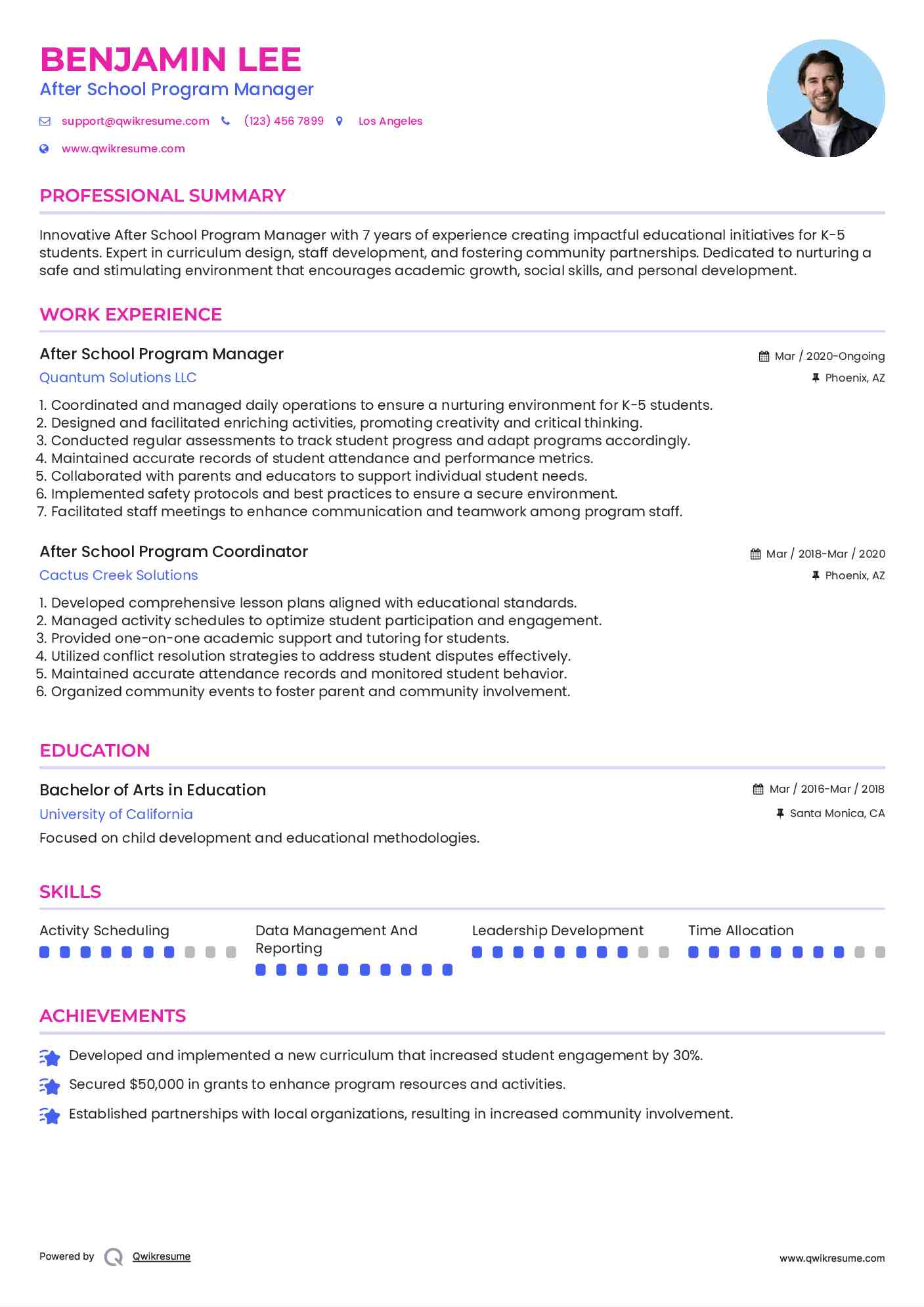 After School Program Coordinator Resume Samples QwikResume