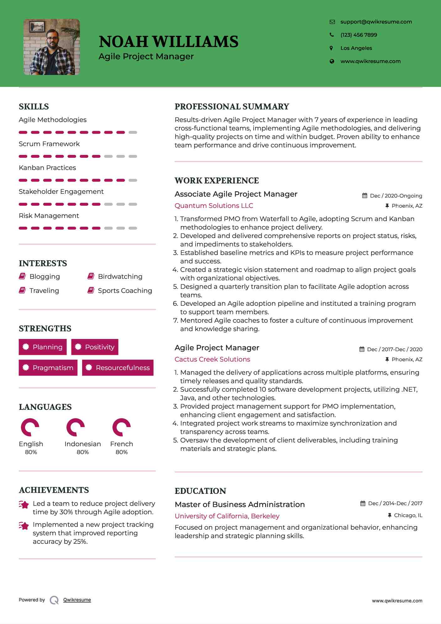 Agile Project Manager Resume Samples QwikResume