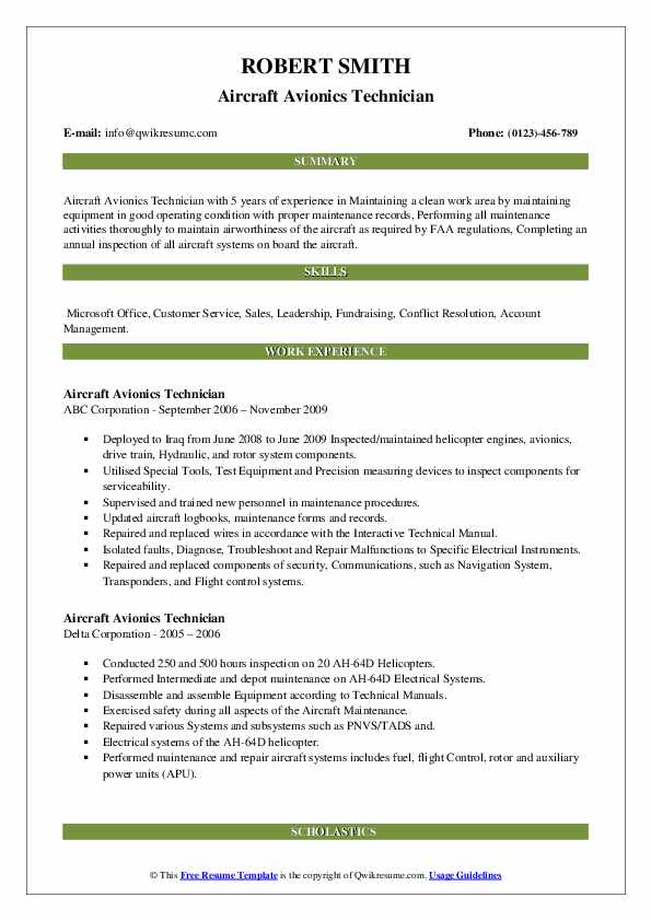 Aircraft Avionics Technician Resume Samples | QwikResume