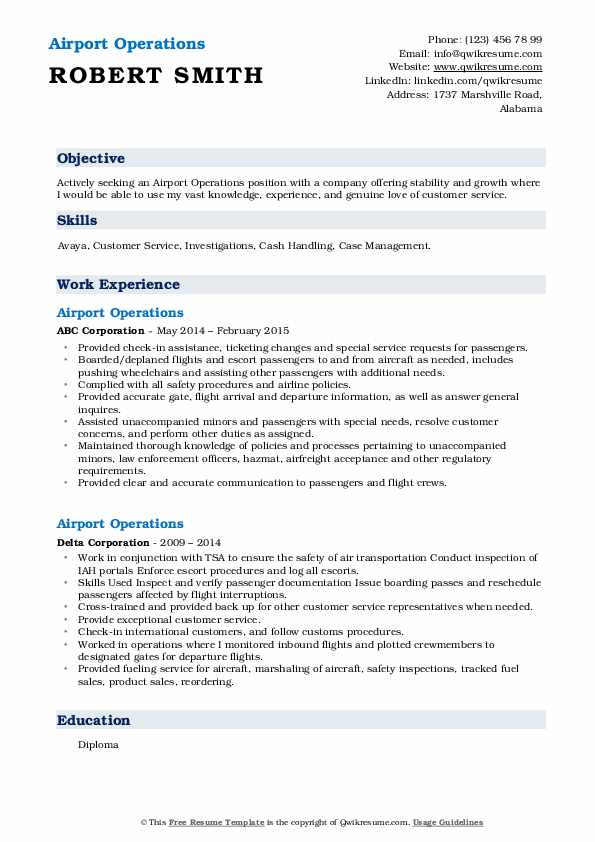 Airport Ground Staff Resume