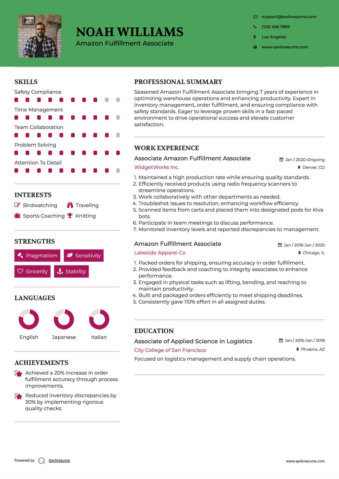 Amazon Fulfillment Associate Resume Samples QwikResume
